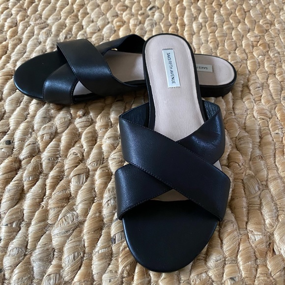 Saks Fifth Avenue | Shoes | Saks Leather Criss Cross Slide Sandals ...